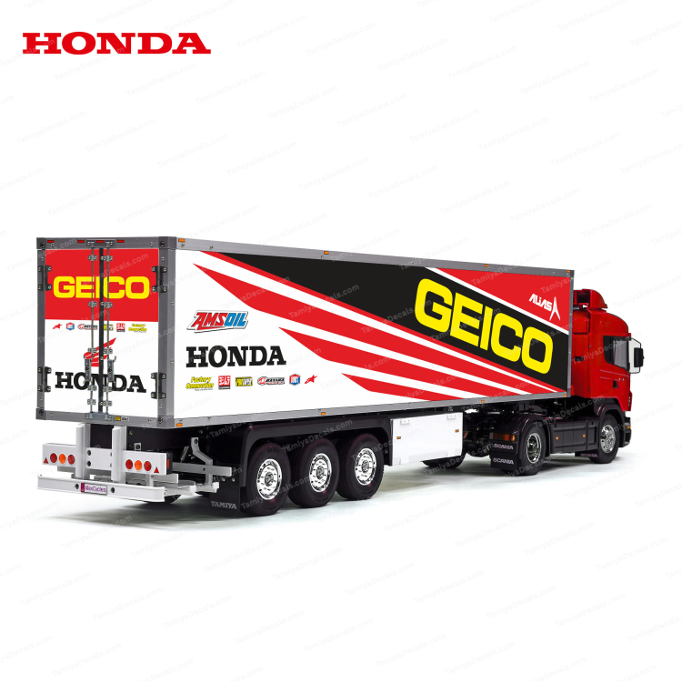 Tamiya 56319 56302 HONDA Geico Racing Team ASMOIL Trailer Reefer Semi ...