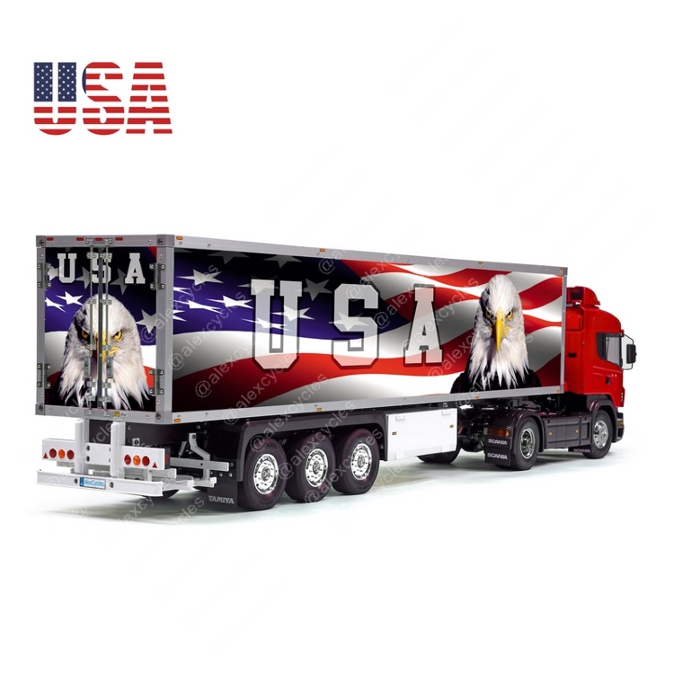 USA Patriotic Flag Tamiya 56319 56302 Reefer Semi Box Trailer Side Huge ...