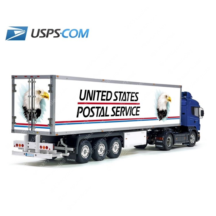 Tamiya 56319 56302 USPS USA Eagle National Post Trailer Reefer Semi Box ...